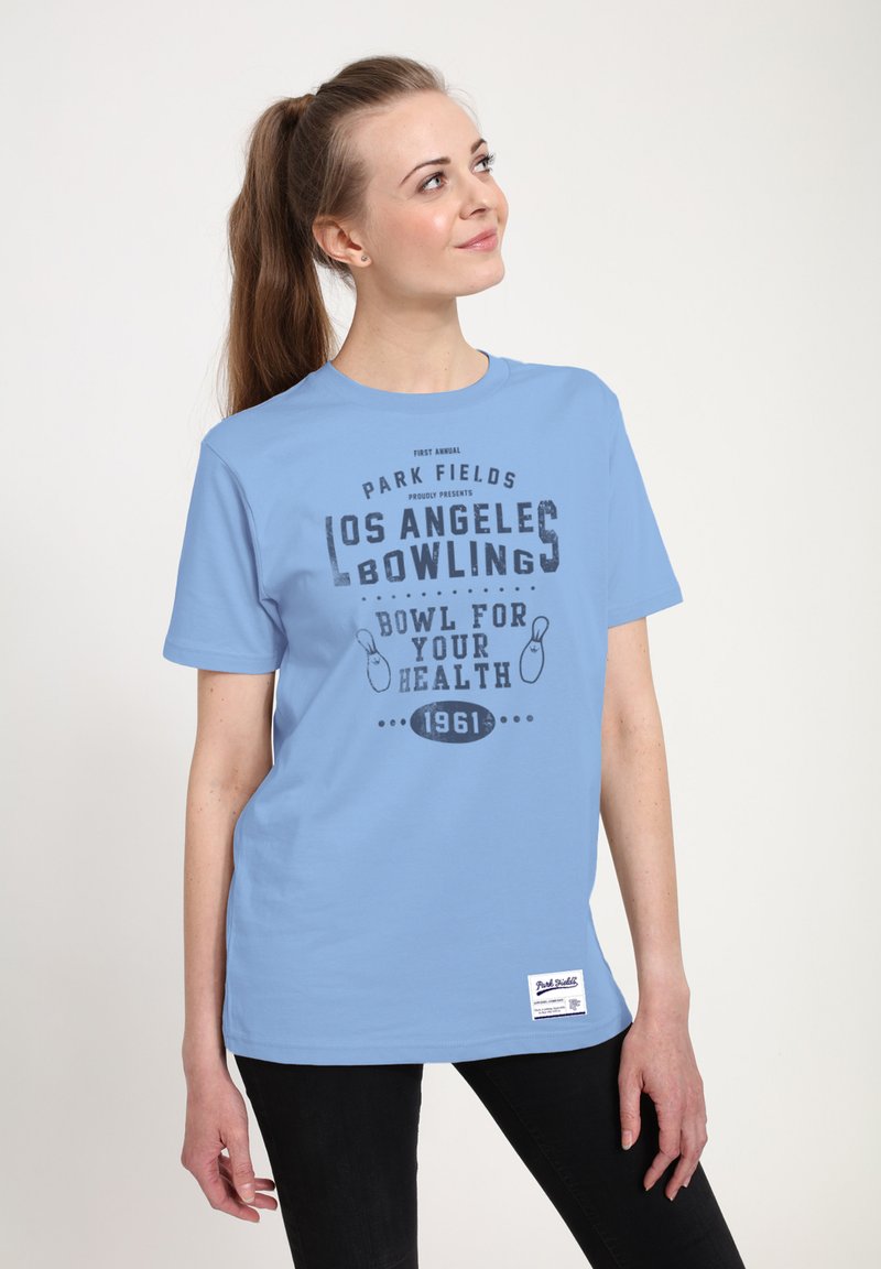 Henry Tiger Bowling For Health T Shirt Print Light Blue Lichtblauw