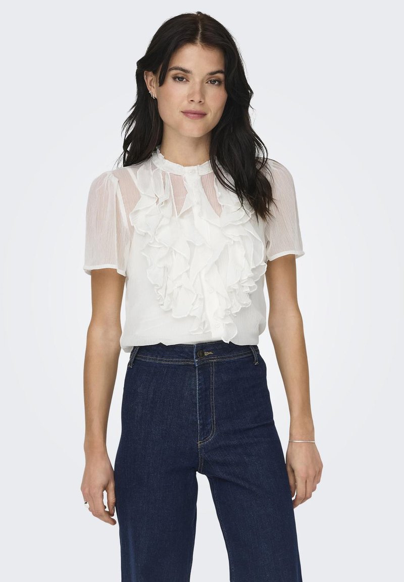 JDY JDYWIGA RUFFLE - Button-down blouse - cloud dancer/off-white ...