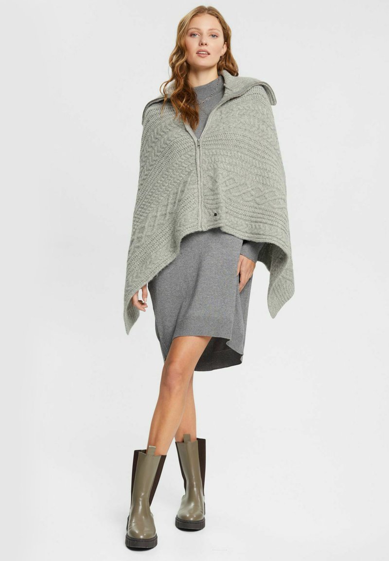 Esprit ZOPFS PONCHO MIT ZIPPER - Cape - light grey new/gris clair chiné ...