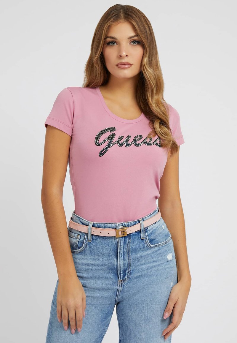 Guess FRONTLOGO STRASSSTEINE - T-Shirt print - rose/pink - Zalando.at