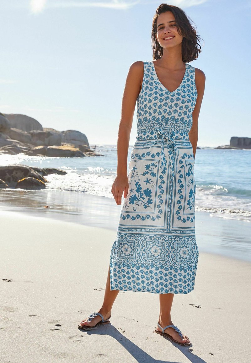 Next SLEEVELESS MIDI V-NECK SLUB DRESS - Robe de jour - blue border ...