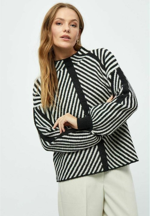 Kaffe KAVERA - Strickpullover - beige melange black/beige-meliert ...