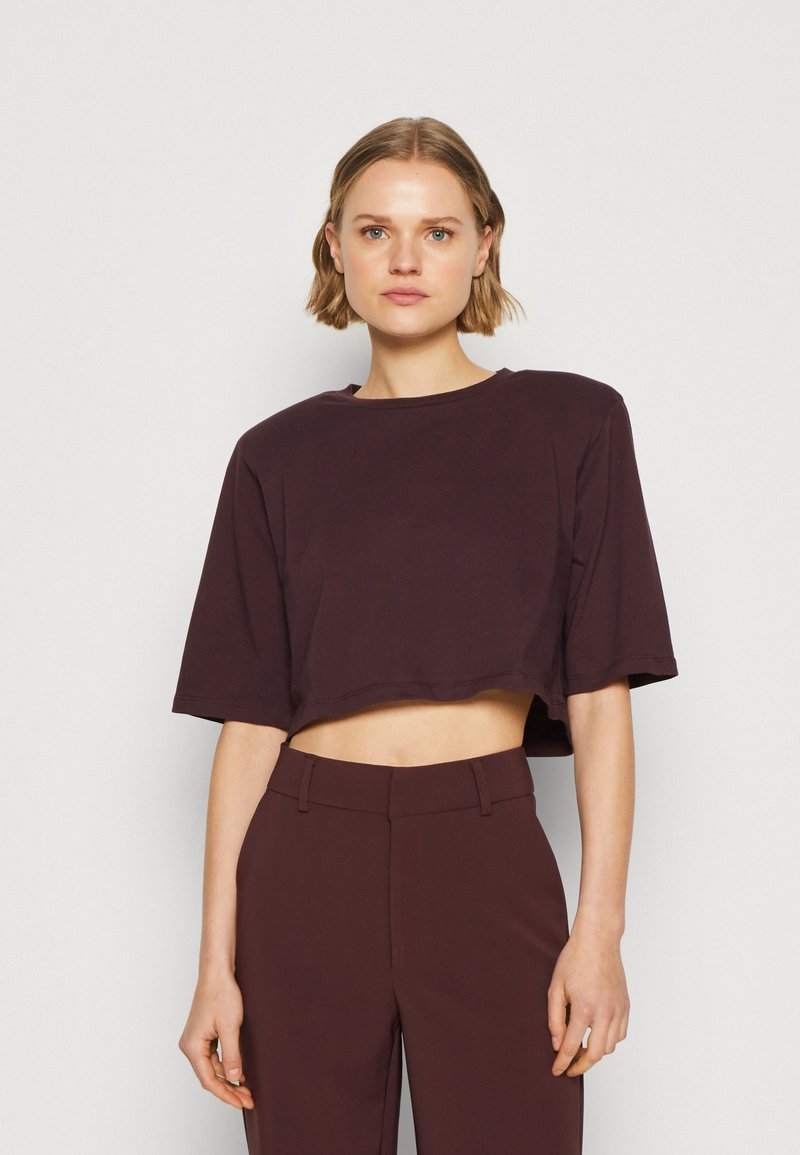 Gestuz JORY CROPPED TEE - T-Shirt basic - fudge/bordeaux - Zalando.ch