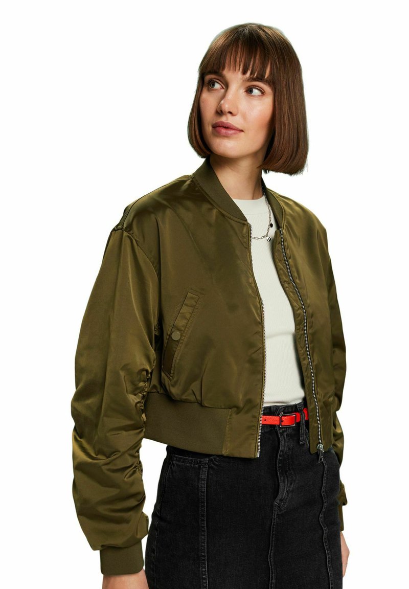 Esprit IN CROPPED-LÄNGE - Chaquetas bomber - khaki green/caqui - Zalando.es