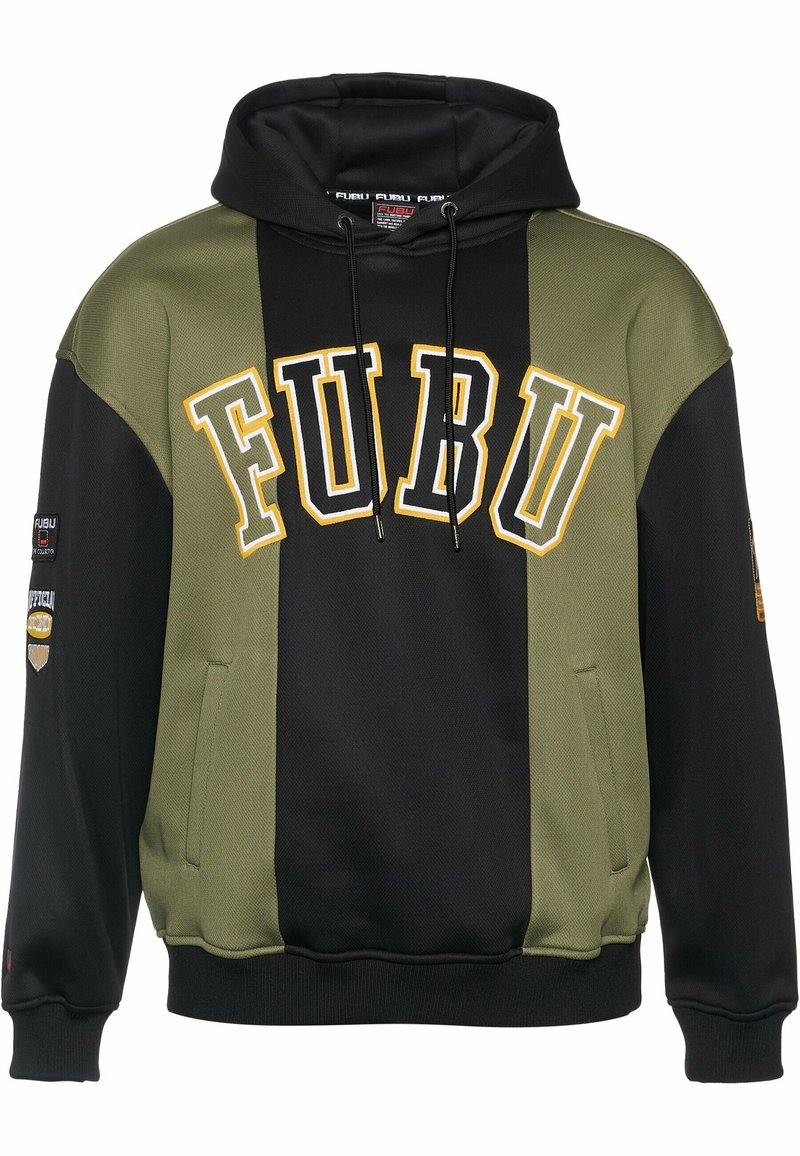 FUBU COLLEGE BLOCK MESH - Felpa con cappuccio - black olive/nero ...