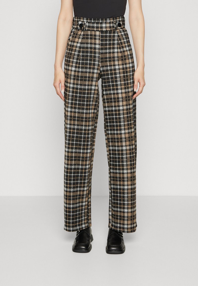 JDY Tall JDYGEGGO MIA LONG CHECK PANT - Broek - black/silver mink/white ...
