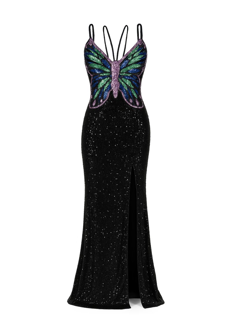 Goddiva SEQUIN BUTTERFLY FRONT SPLIT MAXI - Robe de cocktail - schwarz ...