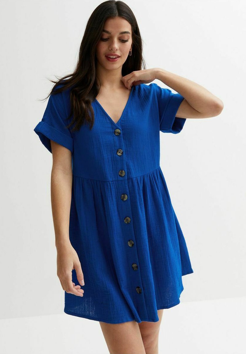 New Look BUTTON FRONT MINI SMOCK - Jurk - blue/blauw - Zalando.be