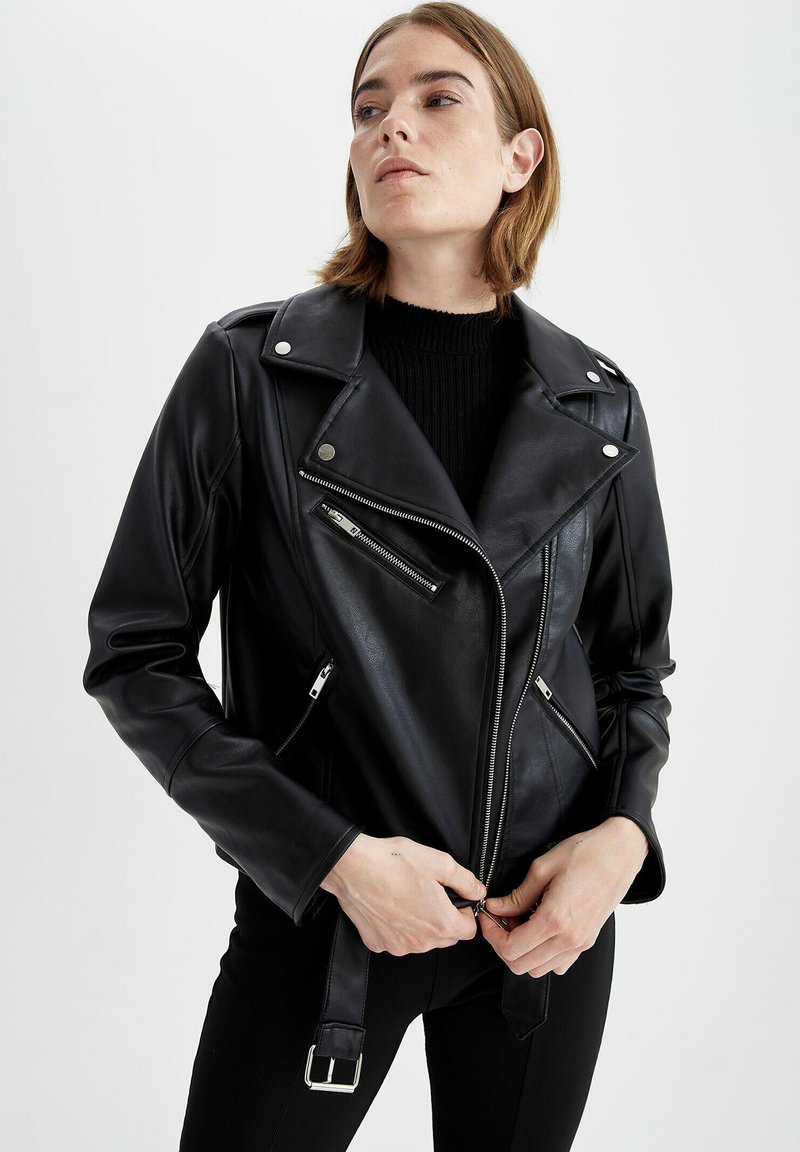 Defacto Regular Fit Kunstlederjacke Black Schwarz Zalando De