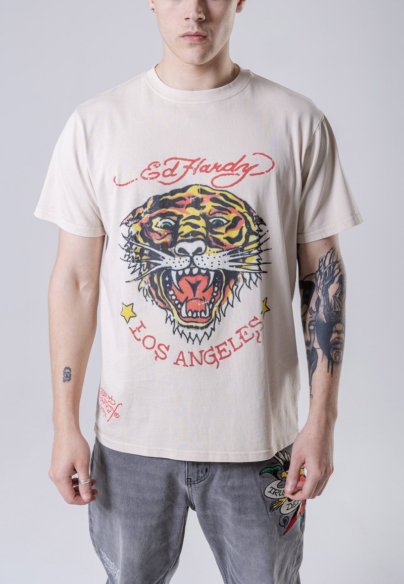 Ed Hardy TIGER VINTAGE ROAR - Print T-shirt - washed ercu/beige ...