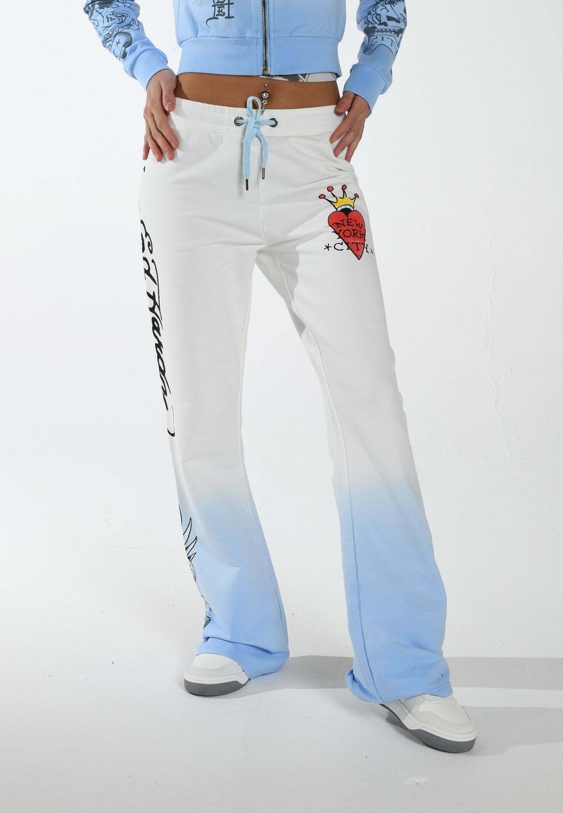 Ed Hardy NYC HEART - Tracksuit bottoms - ombred delicate blue/blue ...
