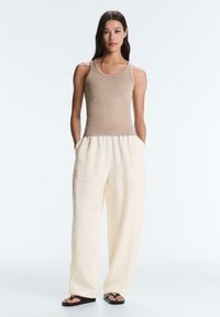 OYSHO FITTED RIB STRAP T-SHIRT WITH COTTON AND MODAL - Top - beige ...