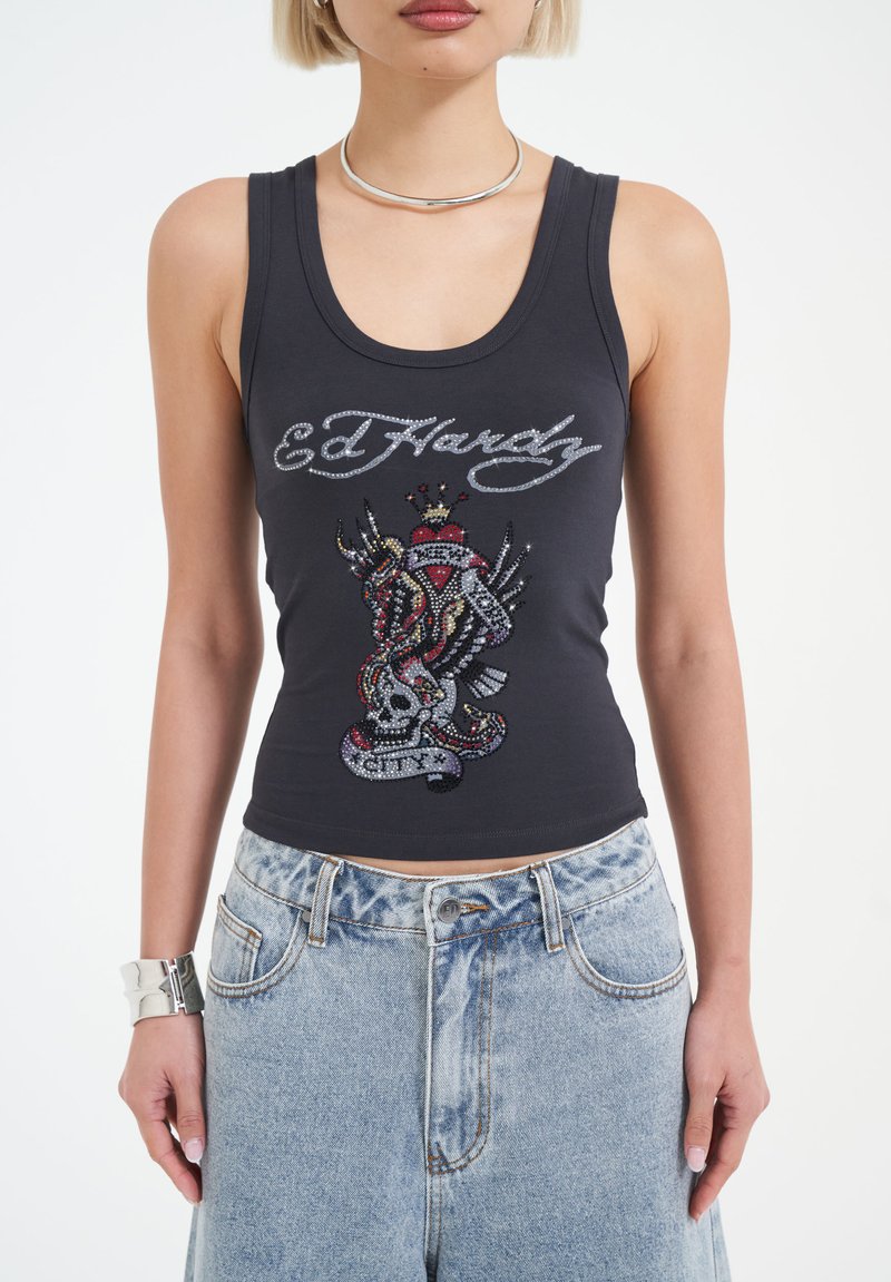 Ed Hardy NEW YORK CITY DIAMANTE CROPPED - Top - charcoal/dunkelgrau ...