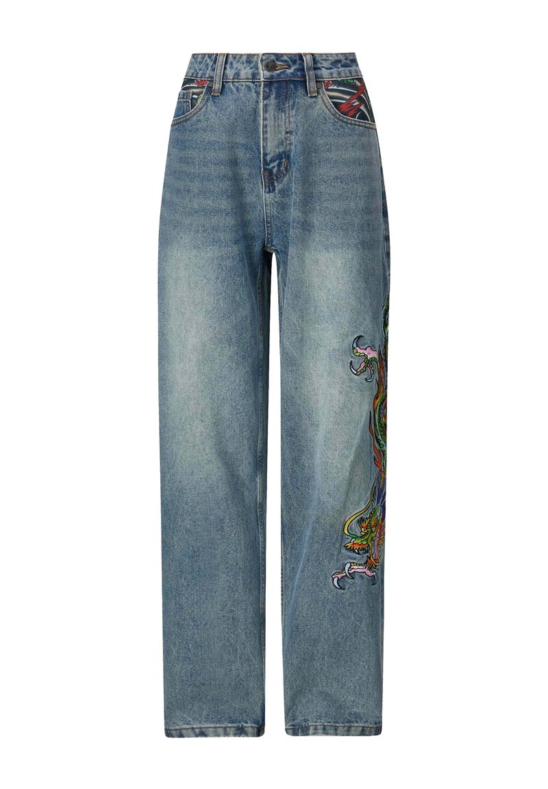 Ed Hardy CRAWLING DRAGON - Relaxed fit jeans - bleach/gebleekt denim ...