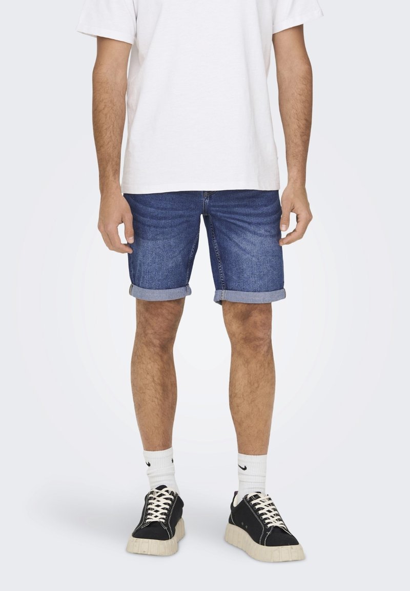Only & Sons ONSPLY FOLD - Jeans Shorts - medium blue denim/blue denim ...