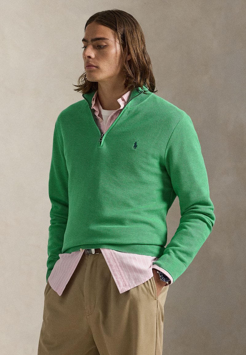 Polo Ralph Lauren MESH KNIT COTTON QUARTER-ZIP SWEATER - Jumper - palm ...