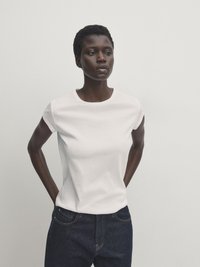 Massimo Dutti SHORT SLEEVE MERCERISED - T-Shirt basic - white/weiß ...