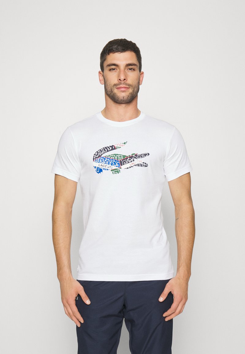 Lacoste Sport Big Logo Multicolored Sport T Shirt White Weiß