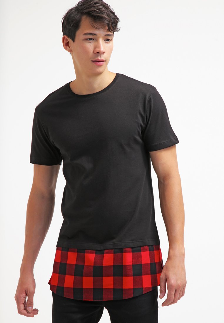 Urban Classics LONG SHAPED FLANELL BOTTOM TEE - T-shirt print - black ...