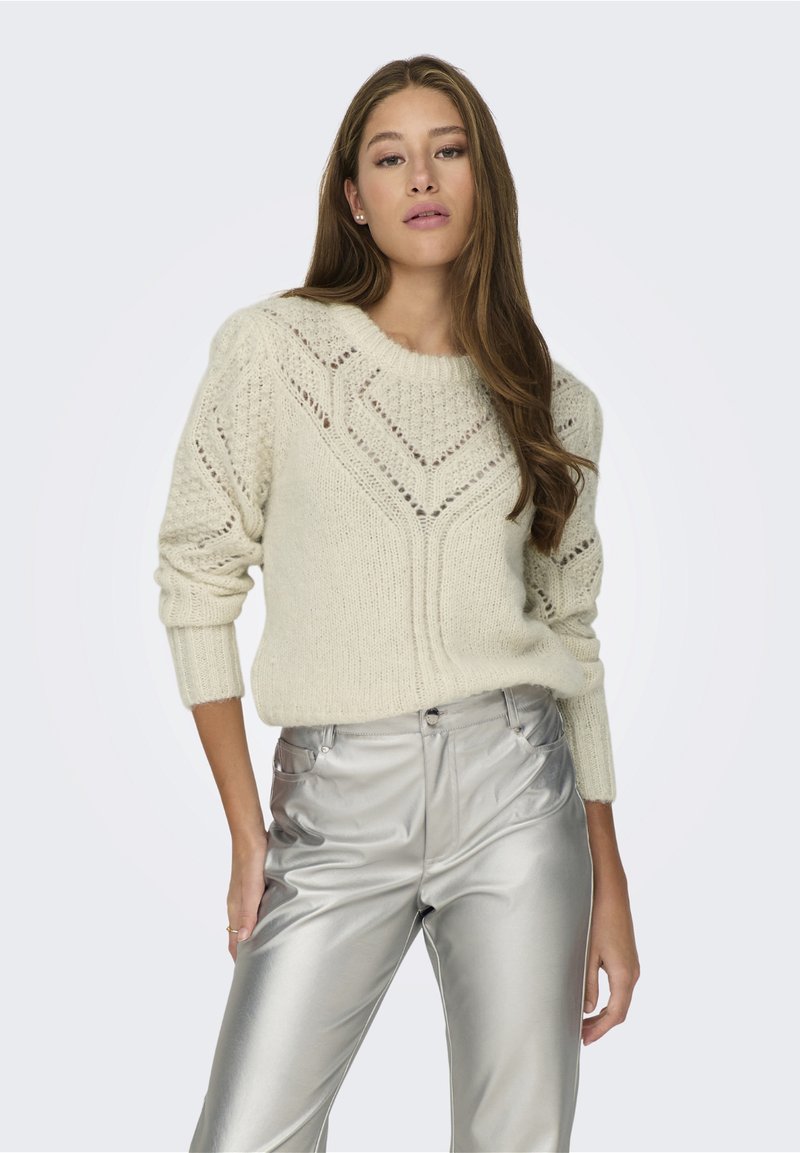 ONLY ONLALICIA LIFE DETAIL ONECK - Strickpullover - birch/beige ...