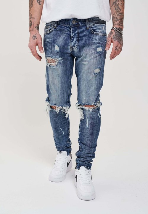 Urban Classics HEAVY DESTROYED SLIM FIT JEANS - Slim fit -farkut - blue ...