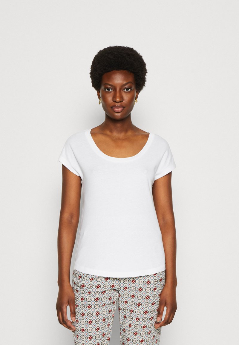 Marc O'Polo OVERCUT SLEEVES DEEP ROUND NECK - T-shirt basic - white/wit ...