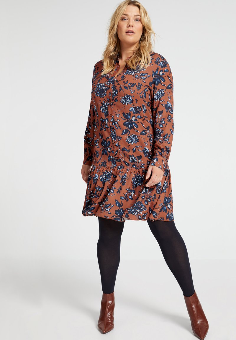 Samoon MIT BLUMENPRINT - Blusenkleid - caramel brown gemustert/braun ...