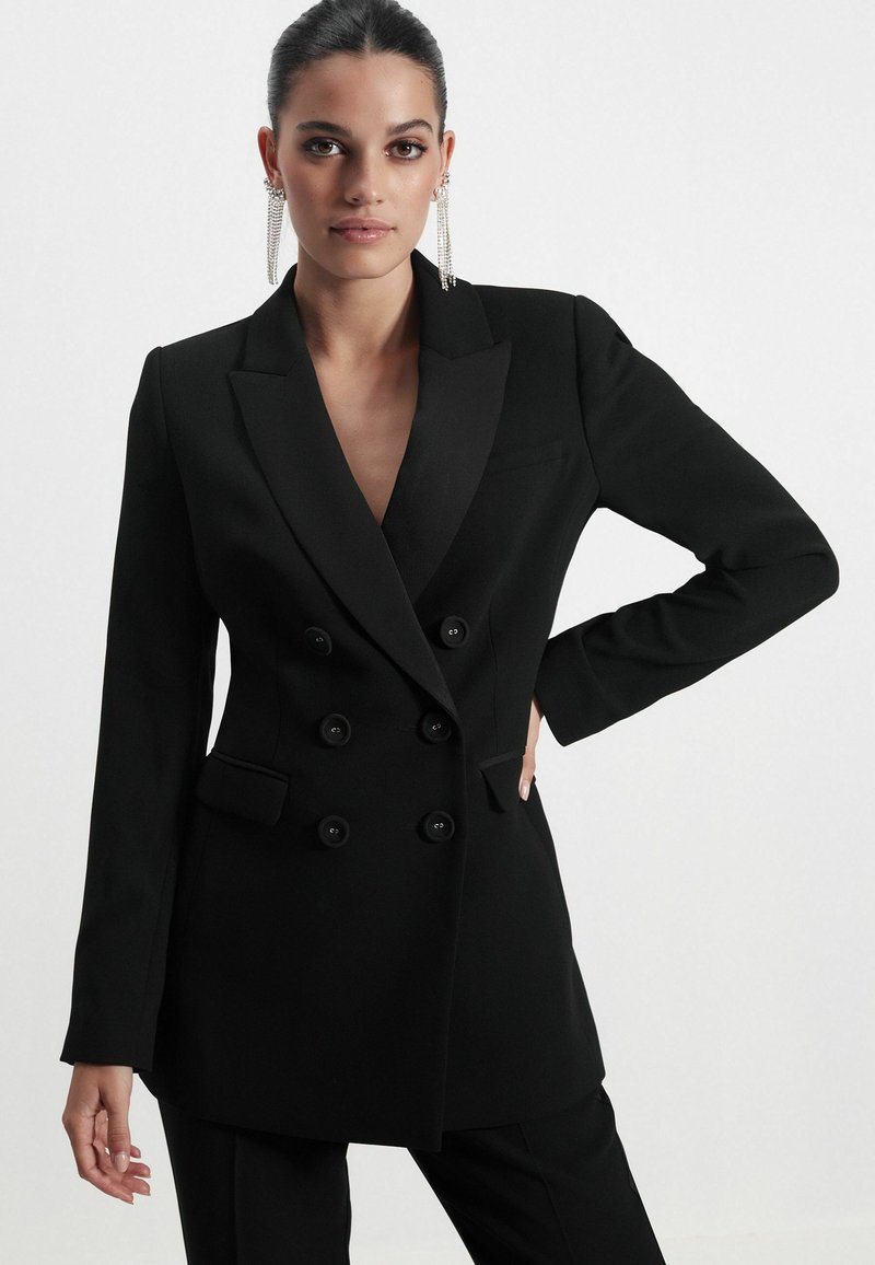 Next DOUBLE BREASTED CREP - Palton scurt - black/negru - Zalando.ro