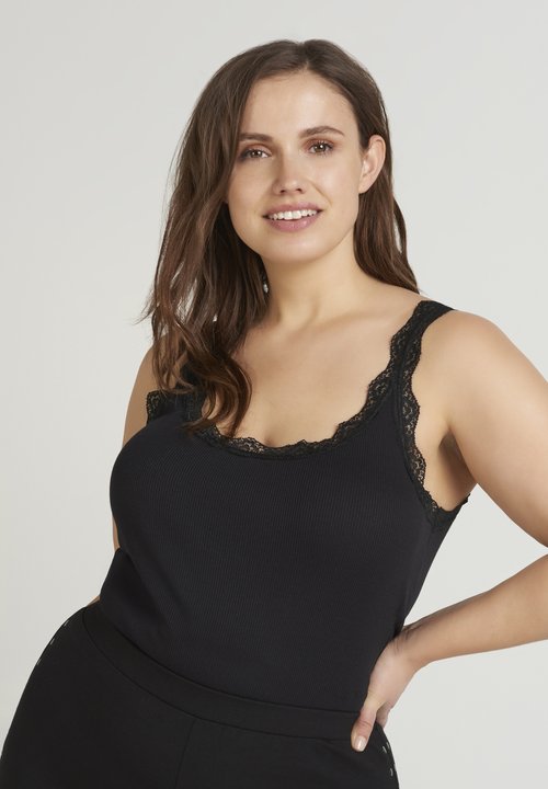 Zizzi 2 PACK WITH LACE TRIM - Top - black black/schwarz - Zalando.ch