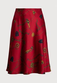 Lauren Ralph Lauren Woman BELTING PRINT SATIN CHARMEUSE MIDI SKIRT - A-line skirt - red multi ...