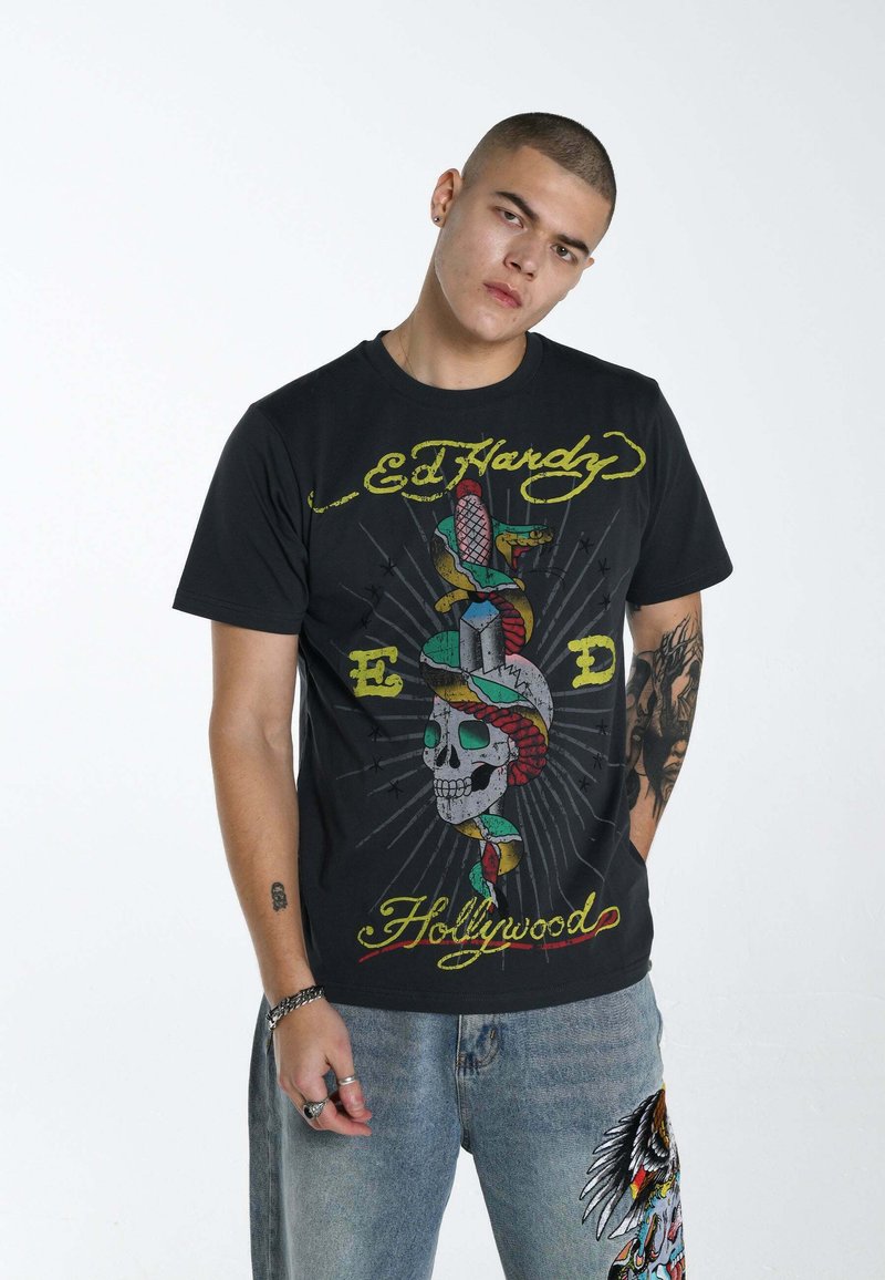 Ed Hardy HOLLYWOOD SNAKE - Print T-shirt - washed black/black - Zalando.de