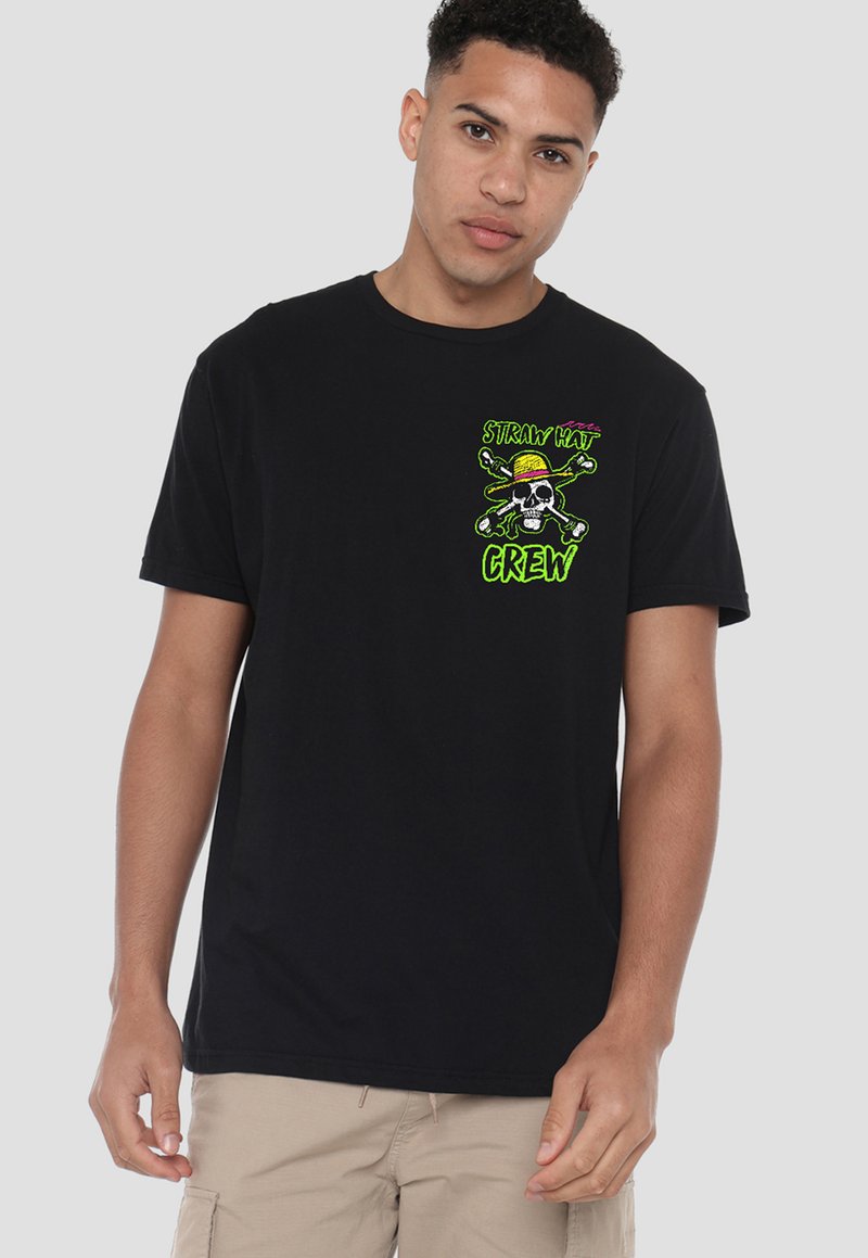 NETFLIX ONE PIECE NEON SKULL AND CROSS BONES FRONT BACK - Print T-shirt ...