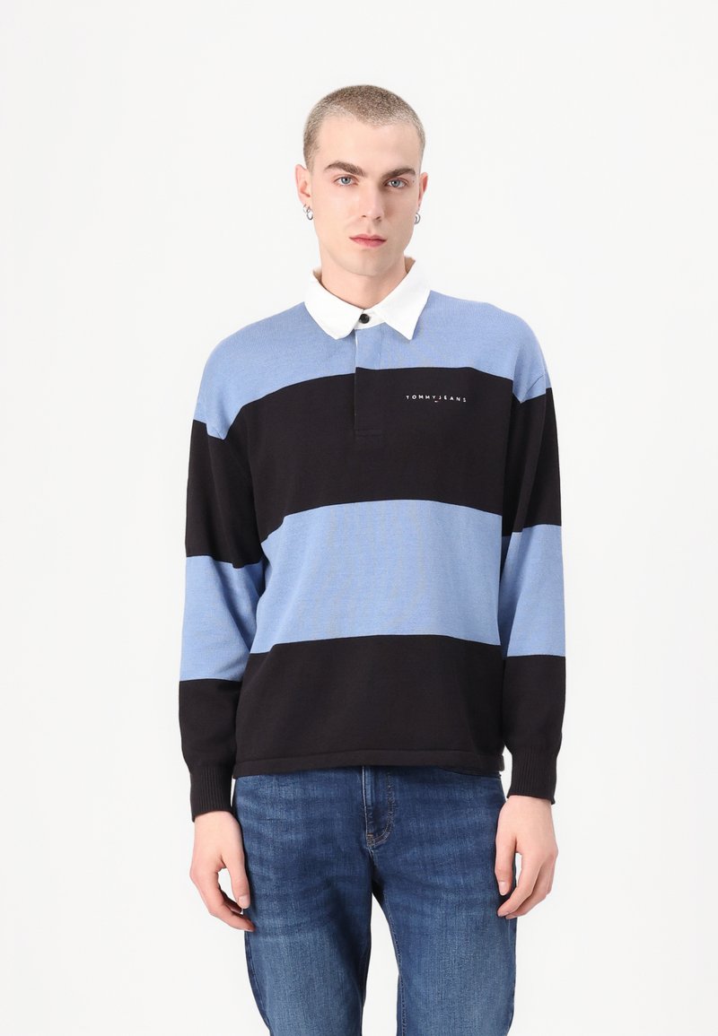 Tommy Jeans STRIPED RUGBY SWEATER - Jumper - black/colorado blue/black ...