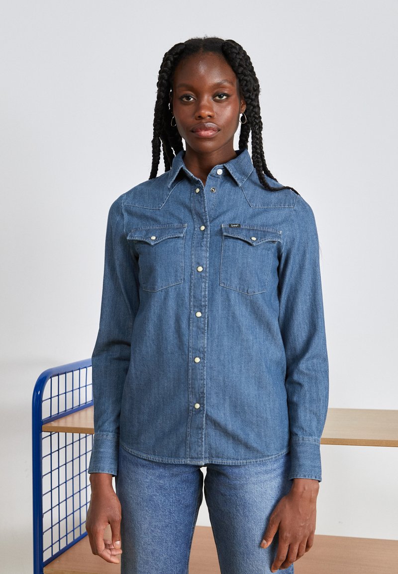 Lee WESTERN - Button-down blouse - mid blues/blue denim - Zalando.de