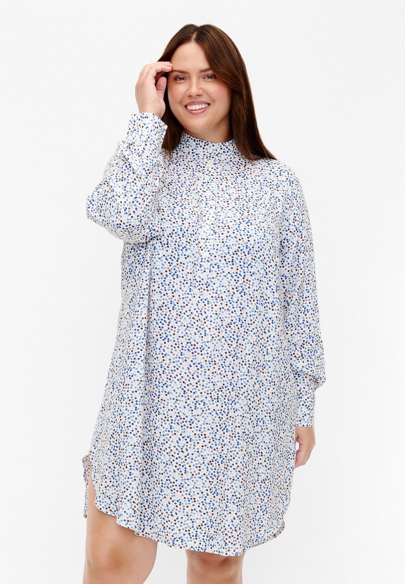 Zizzi DOTTED WITH BUTTONS - Shirt dress - blue dot aop/blue - Zalando.de
