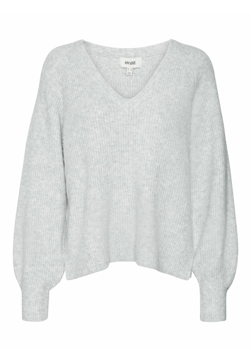 Vero Moda STAZIE LS V-NECK - Strickpullover - light grey melange/hellgrau-meliert - Zalando.de