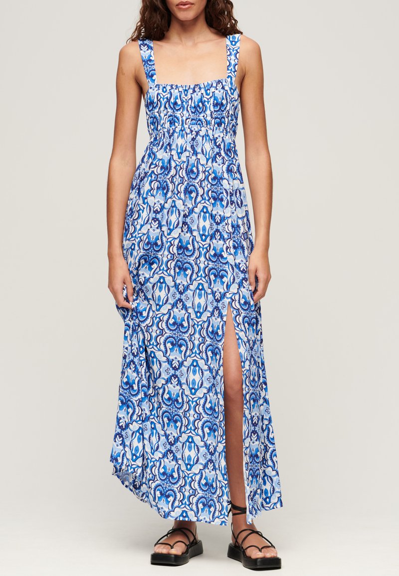 Superdry TIE BACK - Robe longue - tile print blue/bleu - ZALANDO.FR