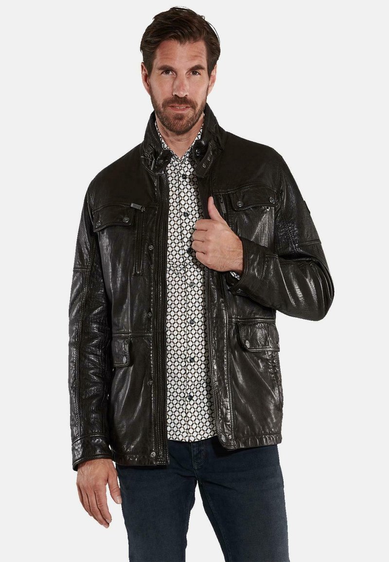 Engbers Leather jacket - schwarzbraun/dark brown - Zalando