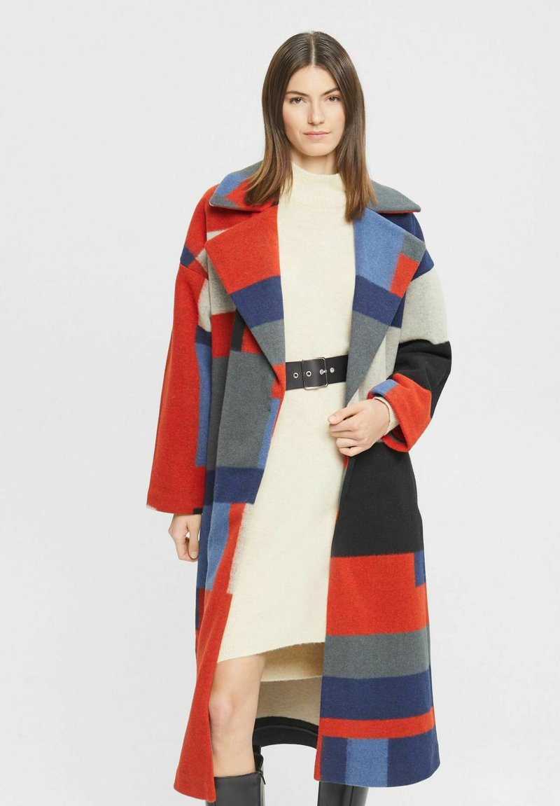 Esprit MIT COLOR BLOCK MUSTER - Classic coat - red - Zalando