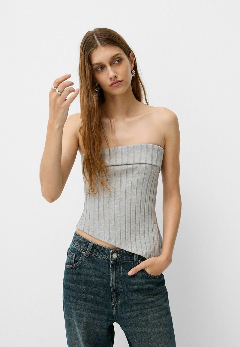 Bershka SIDE VENT - Top - mottled grey/grau-meliert - Zalando.at