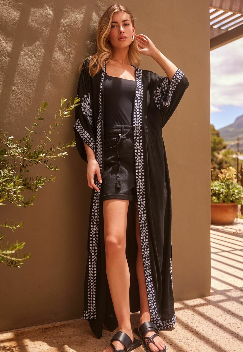 Next EMBROIDERED KIMONO COVER-UP. - Robe longue - black white/noir ...