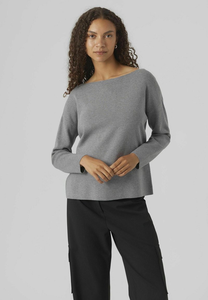 Vero Moda NANCY LS BOATNECK GA NOOS - Pullover - medium grey melange/gris foncé - ZALANDO.FR