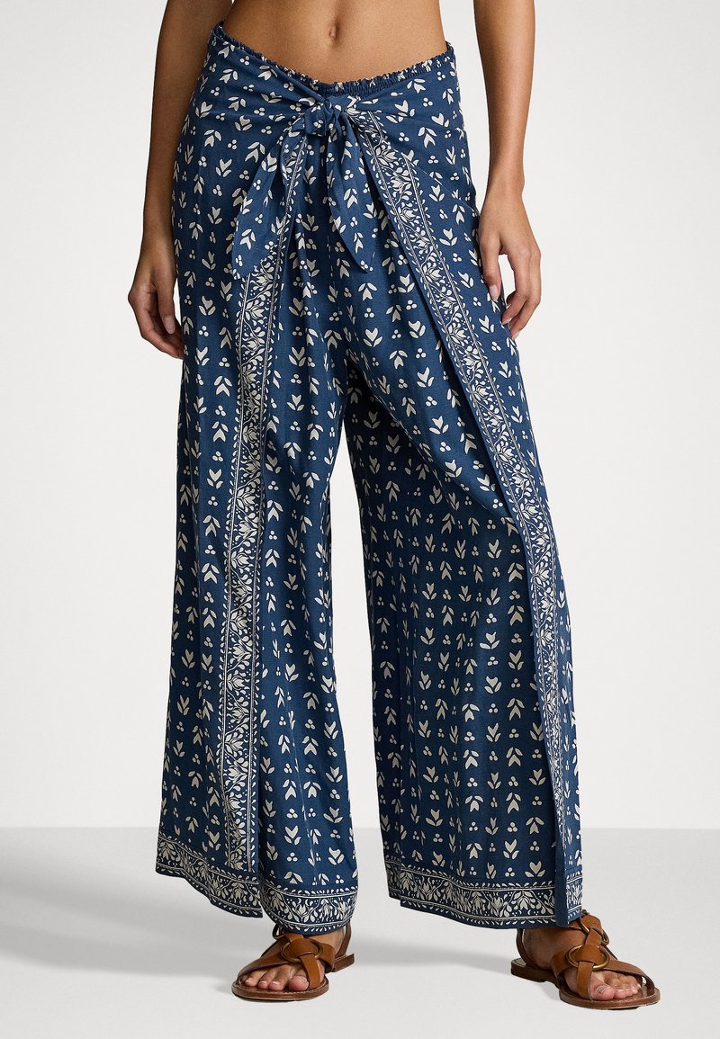 Polo Ralph Lauren FLORAL TWILL WIDE LEG WRAP PANT - A-line skirt - navy ...