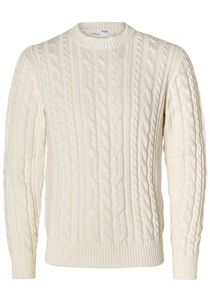Selected Homme SLHVINCE LS BUBBLE CREW NECK W NOOS - Pullover - marshmallow/twisted light grey ...