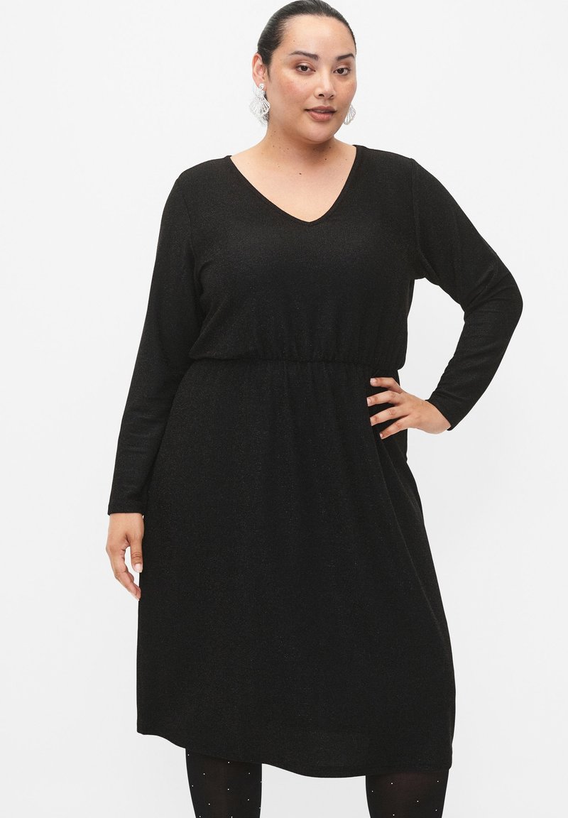 Zizzi WITH V-NECK - Cocktail dress / Party dress - black black/black ...