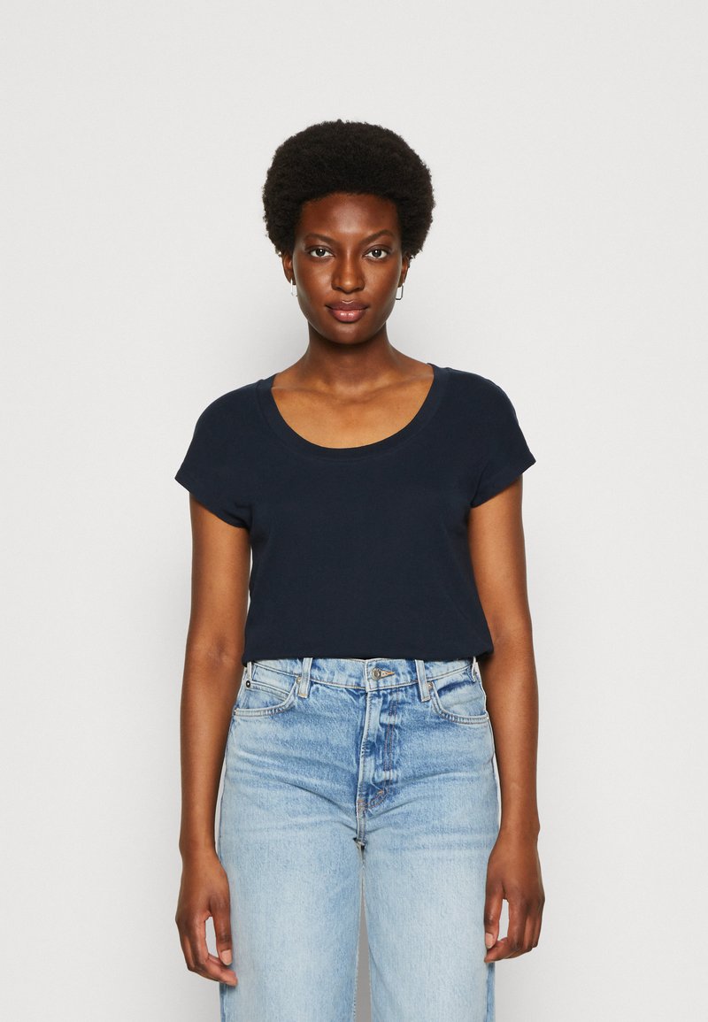 Marc O'Polo OVERCUT SLEEVES DEEP ROUND NECK - T-Shirt basic - deep blue ...