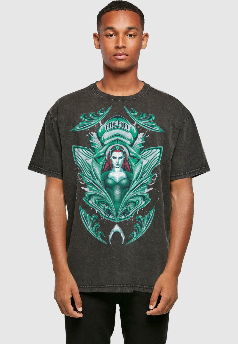 ABSOLUTE CULT AQUAMAN MERA CREST ACID WASHED - Print T-shirt - black ...