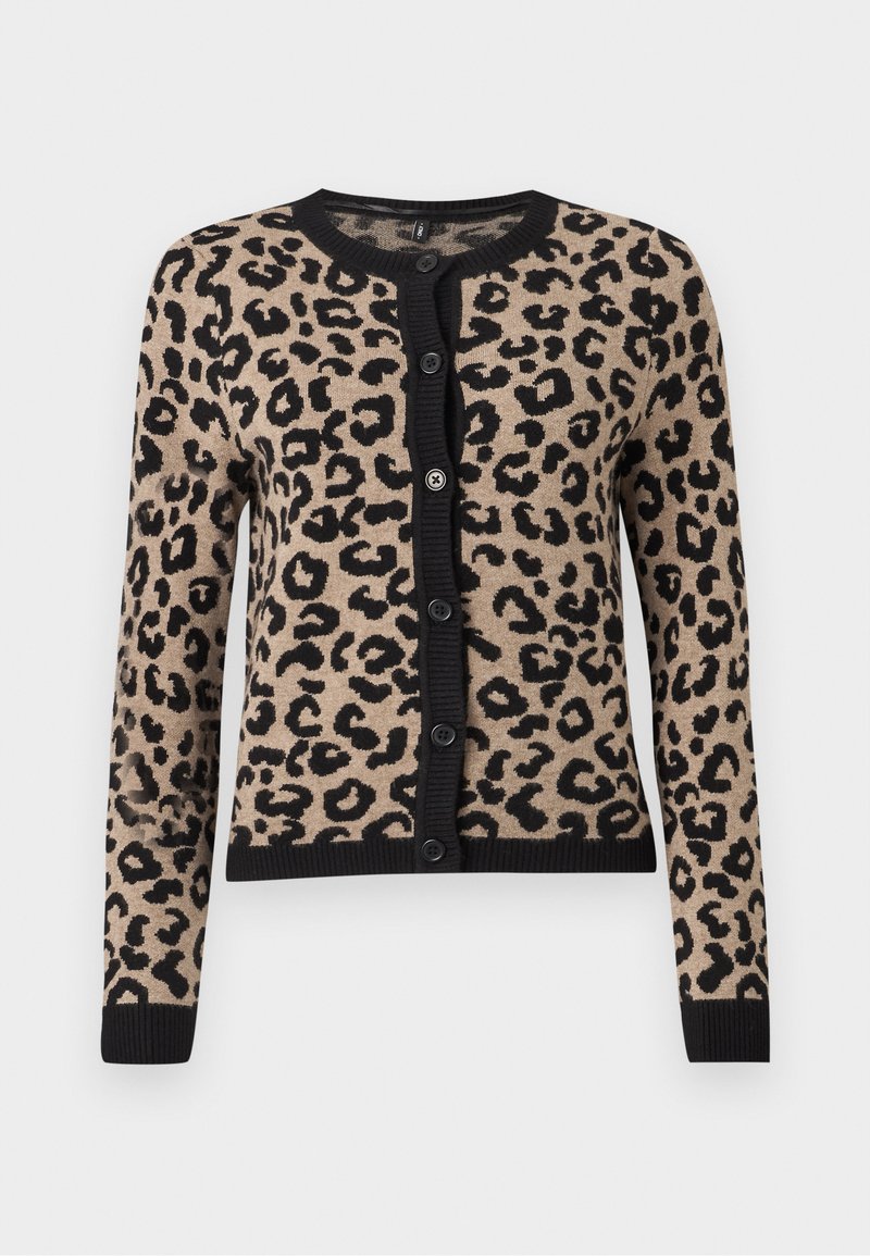 ONLY ONLANNY O NECK LEO CARDIGAN - Cardigan - black/humus leo/sort ...
