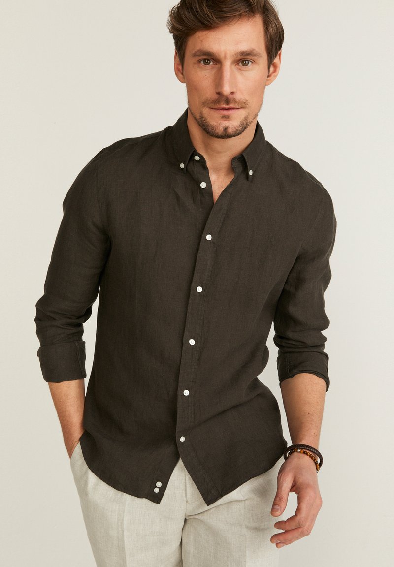 Bläck DANTE LINEN BUTTON DOWN - Hemd - dark brown mel/braun - Zalando.de