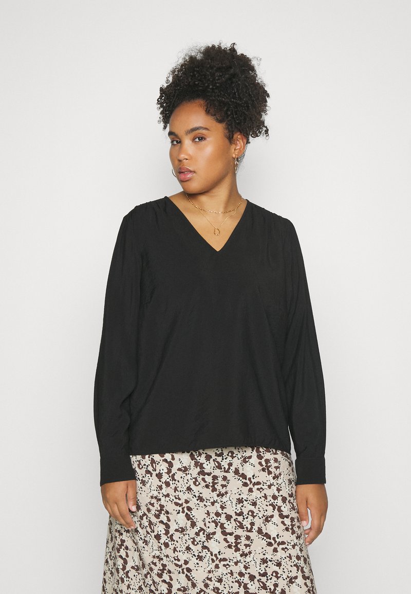 Vero Moda Curve LENA LS PLEAT WVN NOOS CUR - Bluză - black/negru ...